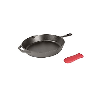 Lodge Cast Iron Skillet with Red Silicone Hot Handle Holder, 12-inch & ASAHH41 Silicone Assist Handle Holder, Red, 5.5" x 2"