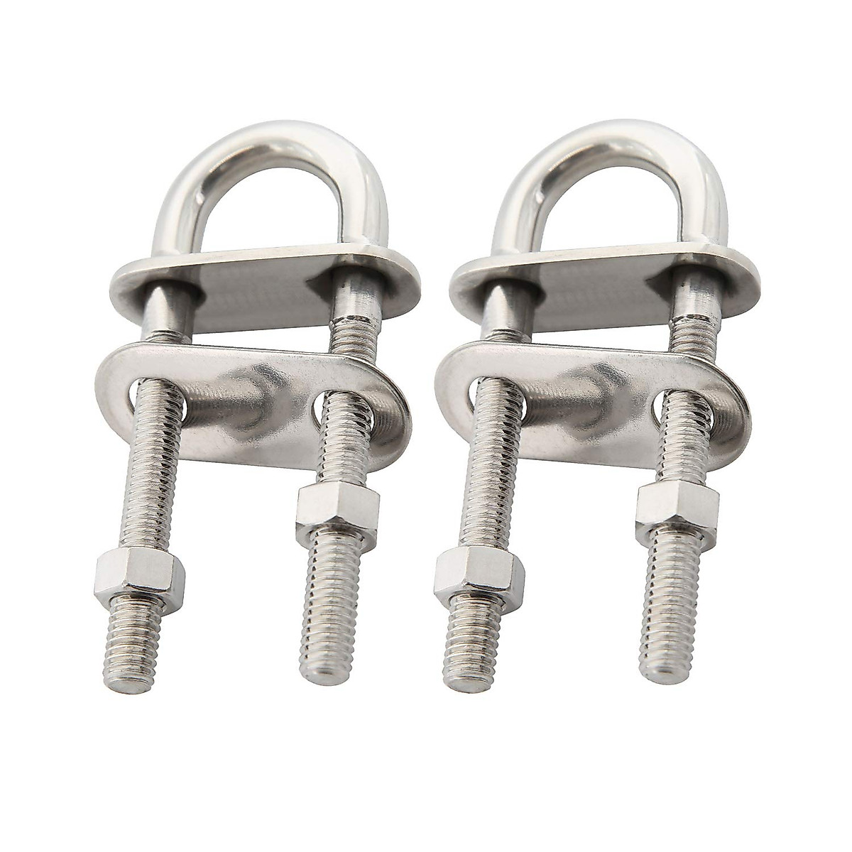 NovelBee 2-Pack 3/8" Stock Stainless Steel Stern Bow Eye U Bolt with Welding Plate,Washer and Hex Nuts (Overall Length:4-1/2")