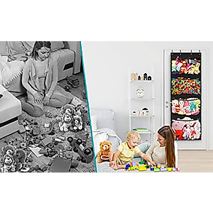 Melpler Stuffed Animal Storage - Stuffed Animal Holder, Hanging Stuffed Animal Organizer for Nursery, Over the Door Organizer for Stuffies, Toy Plush Storage with 4 Hooks 3 Support Rods(Black)