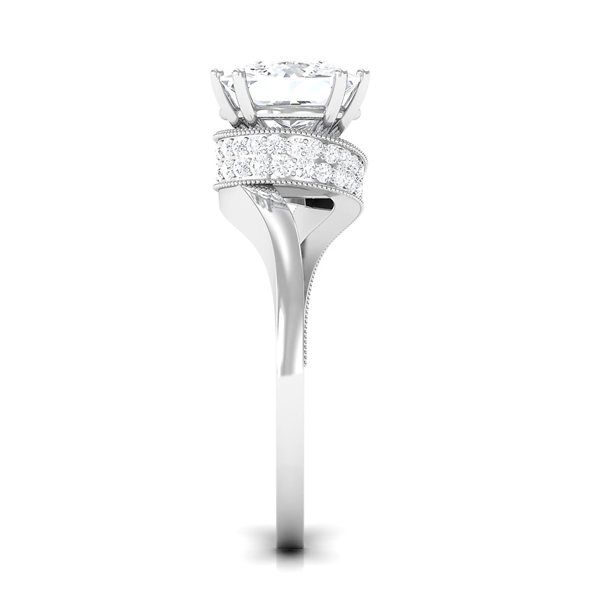 Rosec Jewels Certified Moissanite Solitaire Bypass Engagement Ring for Women | 3.75 Cttw | 8 MM | D-VS1 Quality, 14K White Gold, Size:US 6.50