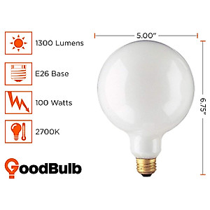 GoodBulb 1OO Watt G40 Globe Light Bulbs | Frosted Finish Medium E26 Base 2700K Warm White Light | Dimmable 1OOW 1300 Lumens | Ideal Vanity Light Bulbs | Pack of 10 Bulbs