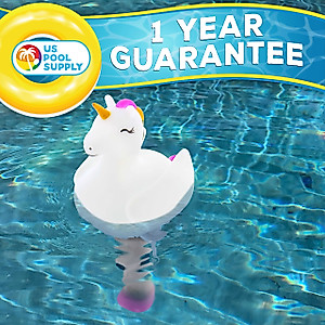 U.S. Pool Supply Floating Unicorn Thermometer - Easy to Read Temperature Display, Measures up to 120° Fahrenheit & 50° Celsius, Swimming Pools, Spas, Kids Pools, Cute Fun Pink Animal Pet Float Tether