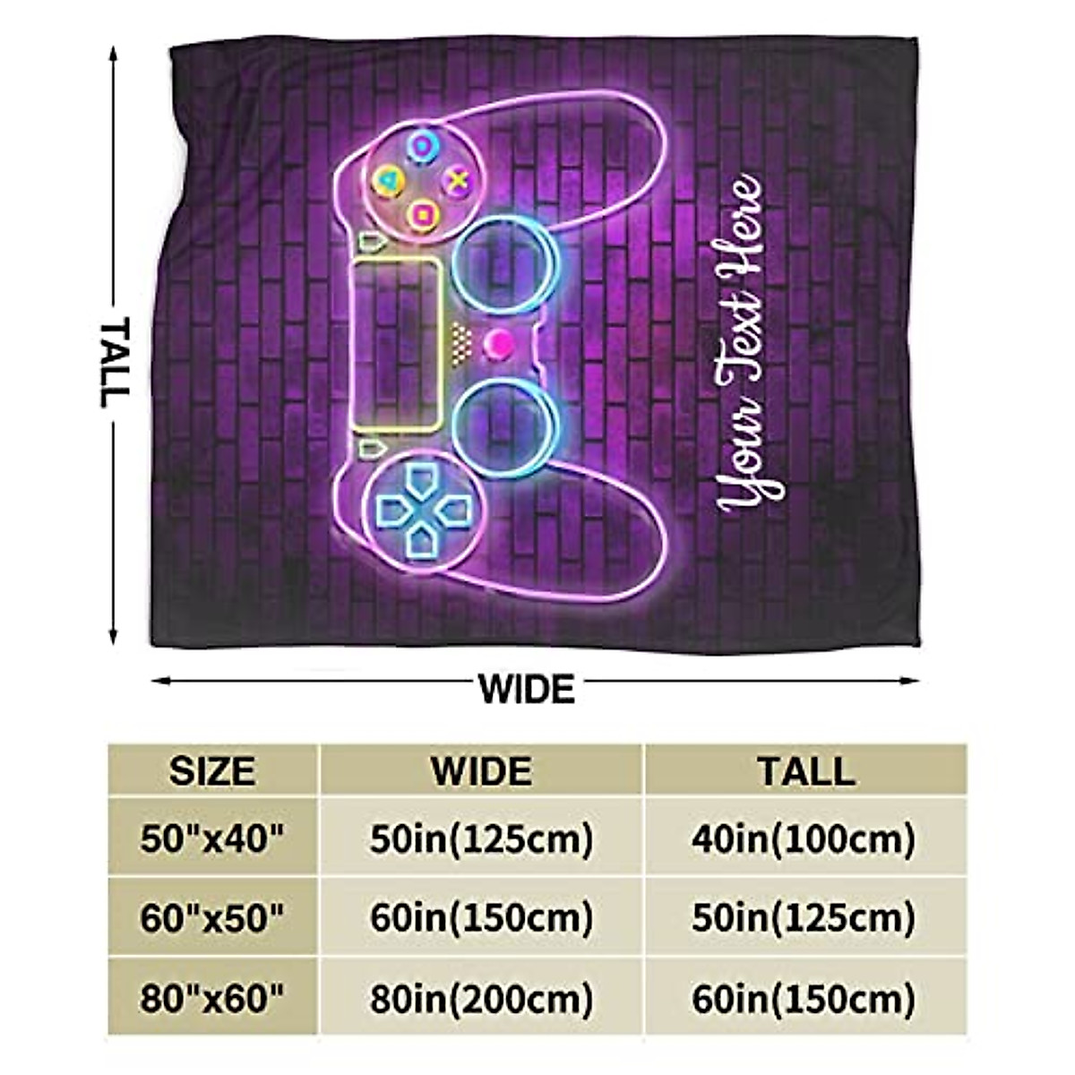 DICKDUN Personalized Gamer Throw Blanket, Custom Blanket with Text Name, Customized Flannel for Adult Kids Birthday Christmas Halloween New Year Mothers Fathers Valentines Day Gift 60 x 80 inches, In