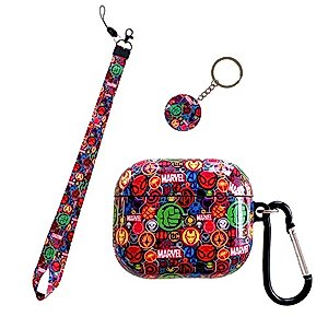 Auto Element Anime Super Hero Character Soft TPU Airpods 3rd Generatio Case，with Cartoon Anime Lanyard Keychain，Suitable Fashion Man Women Girl Airpods 3rd Case