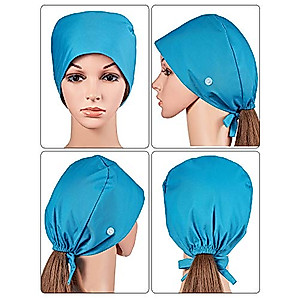 6 Pieces Gourd-Shaped Working Caps with Buttons Adjustable Bouffant Hats Multicolor Tie Back Caps RA0367 6 Pieces Gourd-Shaped Working Caps with Buttons Adjustable Bouffant Hats Multicolor Tie Back Caps (Lake Blue, Navy Blue, Blue, Pink, Light Purple, D