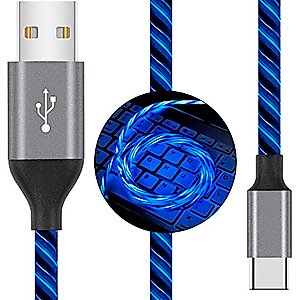 USB C Cable, Type C Charging Cable Fast Charge,3ft Lighted Up LED Type C Cable, USB Type C Cable Charging Cord Compatible with Samsung Galaxy S10 S9 S8 Note 20,LG V30 V20 G6