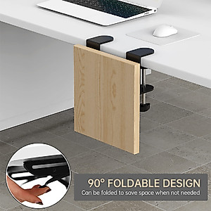 OUGIC Ergonomics Desk Extender Tray, 9.5"x9.1" Punch-Free Clamp on, Foldable Keyboard Drawer Tray, Table Mount Arm Wrist Rest Shelf, Computer Elbow Arm Support