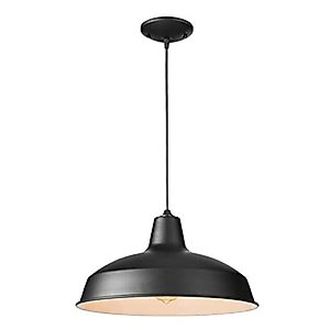 Hampton Bay Lighting 1-Light Black Warehouse Pendant Hanging Light with Metal Shade, Matte Black (AF-1032R/BK)