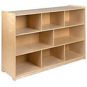 Flash Furniture Wooden 8 Section School Classroom Storage Cabinet for Commercial or Home Use - Safe, Kid Friendly Design - 36" H (Natural)