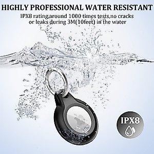 1 Pack IPX8 Waterproof Airtag Keychain with Airtag Holder Case,Full Body Shockproof,Anti-Scratch Cover Air tag for Cat,Dog,Keys,Luggage,Wallet(Black)