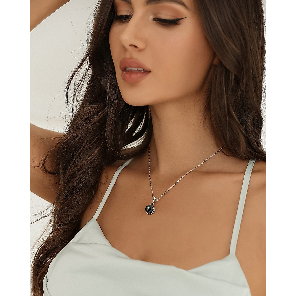 Red Lychee Genuine Black Pearl Necklace AAAA Quality 10 mm Round South Sea Cultured Tahitian Black Pearl Pendant Necklace with Certified Moissanite Gift for Women Wife Mom 18 inches