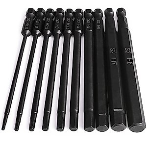 100mm Extended Allen Wrench Drill Bit Set, PTSLKHN 10pc Metric Hex Impact Driver Bits, Magnetic Hex Drill Bits Set