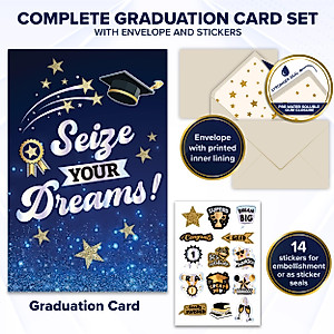 Decorably Individual Seasonal Greeting Card with Envelope & Stickers - Glittery & Holographic Graduation Card Set With Embossed Graduation Cap & Badge, 5x8in Graduation Cards For Her