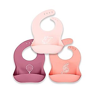Sweet Child 3 Pack Silicone Baby Bibs Waterproof, Deeper Food Catcher Pocket, Food Grade BPA Free, Odor Resistant, 6-24 Month