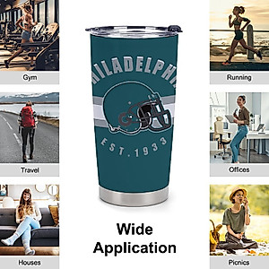 Custom Philadelphia Tumbler 20oz Stainless Steel with Lid & Straw Personalized Football Fans Gifts for Women Men Coffee Travel Mug Cup Add Name Number