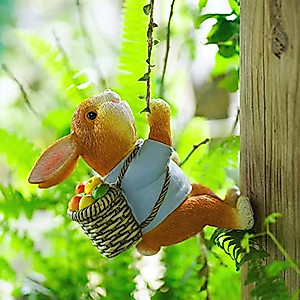 Pearlead Resin Climbing Rabbit Statue with Hanging Rope and Hook Bunny Garden Sculpture Rabbit Figurine Home Decor Bunny Statue Decor for Indoor and Outdoor