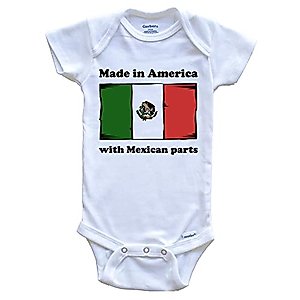 Made in America with Mexican Parts Funny Mexico Flag One Piece Baby Bodysuit, 3-6 Months White