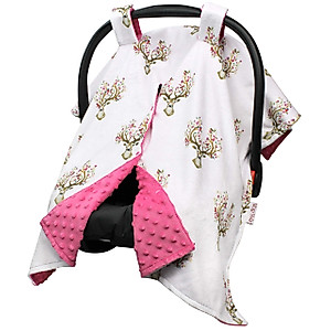 Car Seat Canopy Cover - Flowered Antlers Pink