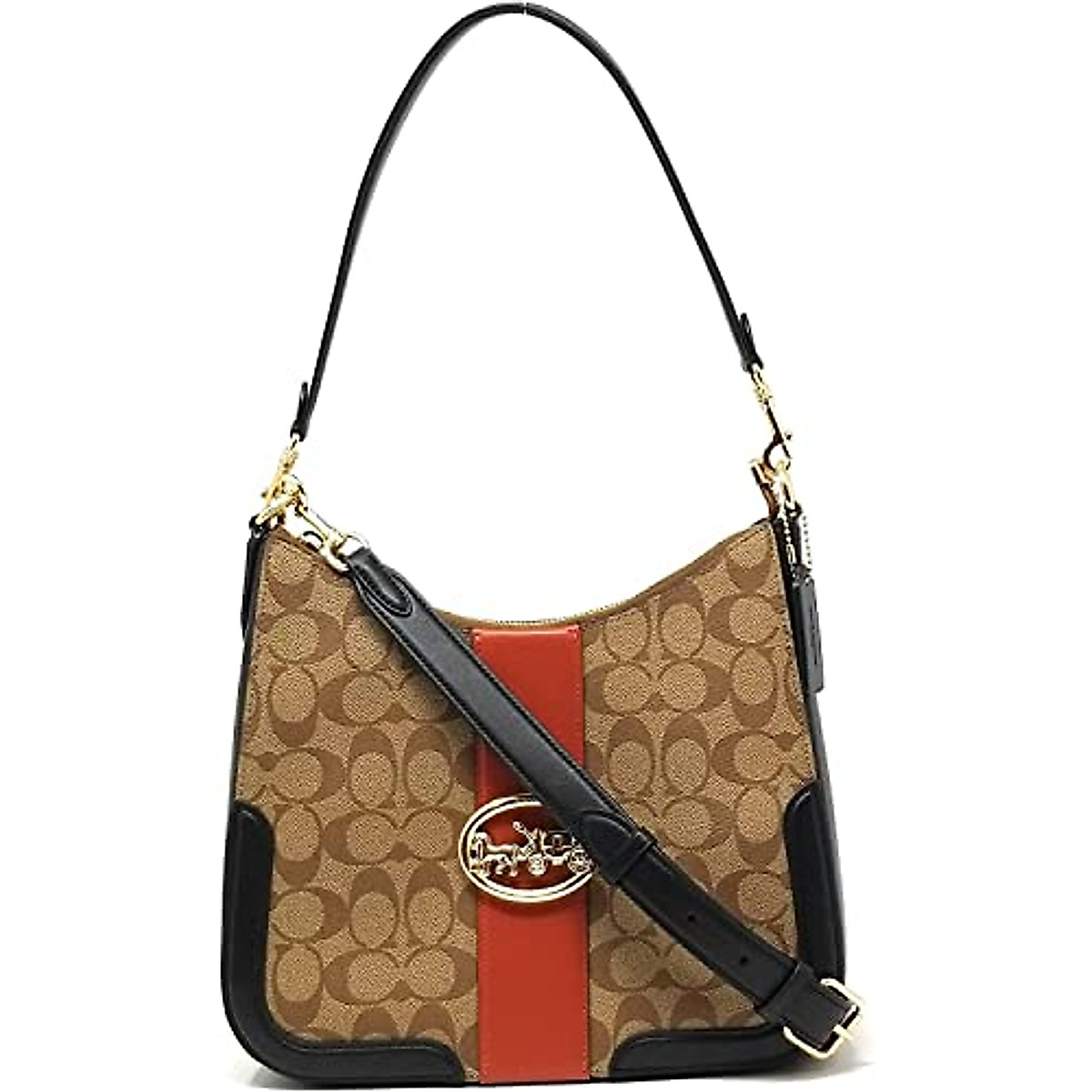 COACH Women's Georgie Hobo Bag (Signature Canvas - Colorblock - Khaki - Terracotta)
