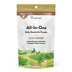 NaturVet All-in-One Dog Supplement - for Joint Support, Digestion, Skin, Coat Care – Dog Multivitamins with Minerals, Omega-3, 6, 9 – Wheat-Free Vitamins for Dogs – 13-Ounce Powder