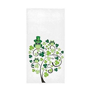 St.Patrick's Shamrock Tree Soft Hand Towels 30x15,Decorative Spring Green Owls Clover Fingertip Kitchen Dish Towels Washcloth for Bathroom, Hotel,Gym and Spa