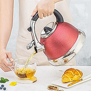 Tea Kettle Stovetop Whistling Teapot Stainless Steel Stovetop Whistling Kettle Enlarge Spout Hot Teakettle Teapot Anti-Scalding Nylon Handle Teapot 3.5L Whistle Kettle Stove Top Kettle (Color : Red)