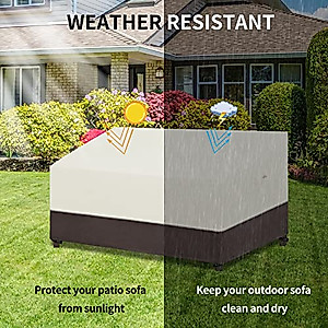 Easy-Going Patio Sofa Cover UV Resistant Outdoor Couch Cover Bicolor Patio 3-Seater Bench Cover Waterproof Outdoor Furniture Cover with Reflective Hemming (58Wx35Dx31H inch, Beige/Brown)
