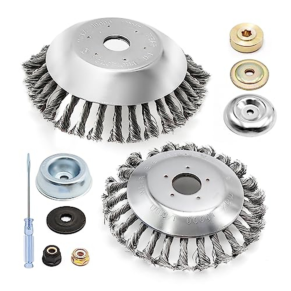 ZUDKSUY 6inch and 8inch Wire Brush Cutter Trimmer Head Set for Cord Trimmer, Mossy Weed Removal (2 Brushes and 2 Pack Adapter kit)