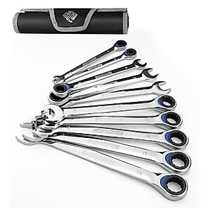 ironcube Ratcheting Combination Wrench Set, 10-Piece Ratchet Wrenches, Metric 6mm to 18mm, Mirror Polished, 72 Teeth Gear, with Carrying Bag, Tool Gifts for Father