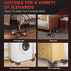 Furniture Dolly, 1300 Lbs Load Capacity Furniture Mover with Wheels and Brake, 360° Rotation Wheels Furniture Lifter Set for Moving Heavy Furniture, Refrigerator, Cabinet, Sofa