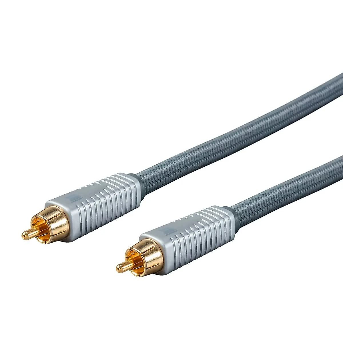 Monolith RCA Cable - 24K Gold Plated Connectors, AL foil, OFC Copper Braided Shield, 6 Feet, Silver