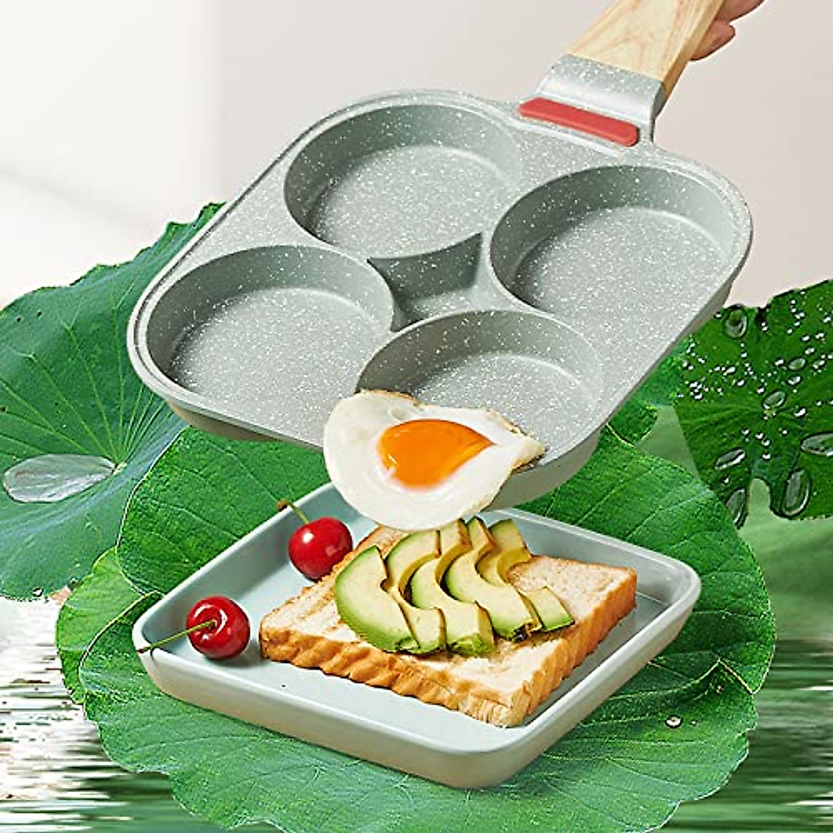 DAFEIKE 4 Egg Frying Pan Nonstick Omelet Pan Ceramic Mini Egg Pancake Pan Non Stick Aluminum Skillet, Green