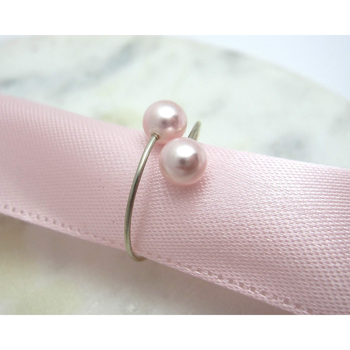 Pink Crystal Pearl Cuff Ring, Open Single Coil Bypass Ring, Sterling Silver 14K Gold-Filled Wire Band, Slides Over Arthritic Knuckles, Jewelry Inspirations