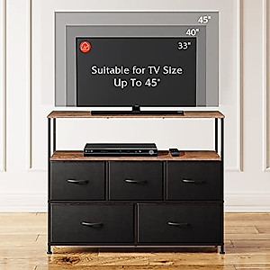 WLIVE 2-Drawer Nightstand and 5-Drawer Dresser Set, Fabric Storage Tower for Bedroom, Hallway, Nursery, Closets, Tall Chest Organizer Unit with Textured Print Fabric Bins, Steel Frame