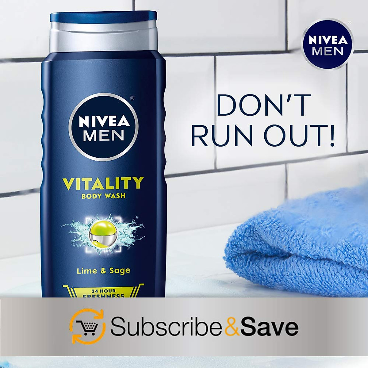 Nivea Men Vitality Body Wash, Lime and Sage Scented Body Wash, 3 Pack of 16.9 Fl Oz Bottle