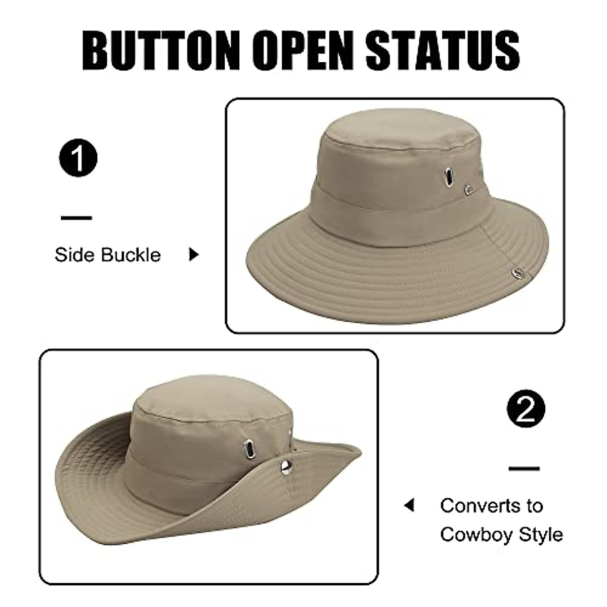 Muryobao Men Sun Hat Summer Wide Brim UPF 50+ UV Protection Bucket Cap Waterproof Foldable Boonie Hats for Safari Fishing Hiking Khaki