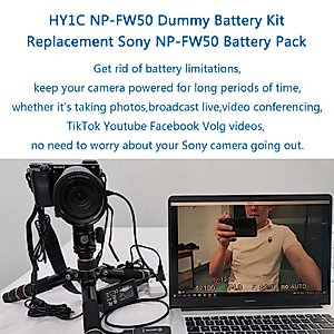 HY1C AC-PW20 AC Power Adapter NP-FW50 A6400 A6000 Dummy Battery Kit for Sony Alpha ZV-E10 A5100 A6100 A6300 A6500 A7II A7S A7SII A7R A7RII DSC-RX10 NEX-5 Cameras Continuous Power Supply