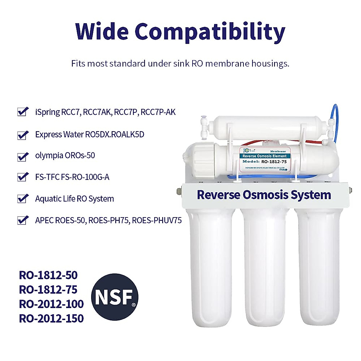 HUINING 2PCS 75GPD membrane Reverse Osmosis Membrane Residential RO Membrane Water Filter Cartrige Replacement for Home Drinking Water Filtration System Household
