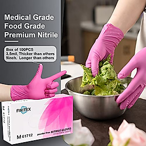 FINITEX Pink Nitrile Disposable Latex Free Gloves - 3.5mil 100PCS/Box 9inch Long Latex Free Gloves Guantes de Nitrilo Cleaning Medical Exam Food Cooking Gloves (100, Medium)