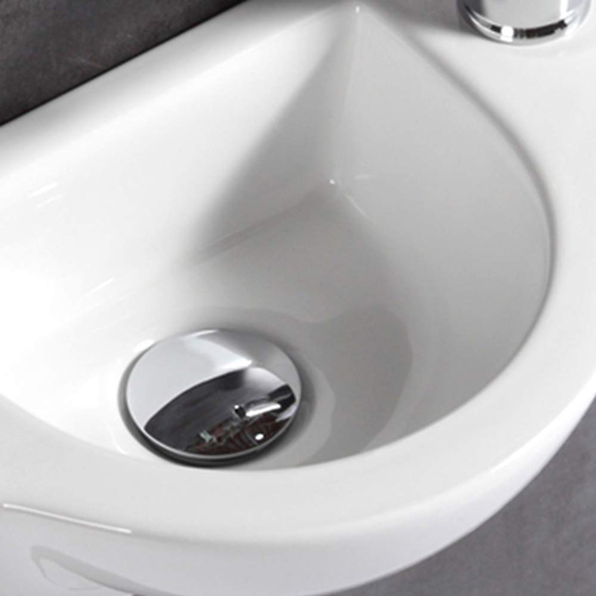 Bathroom Ceramic Washbasin and Faucet Combo White Small Sink Wall Mount Sink Corner Sink Set Chrome Pop-up Drain Included (Sink with Faucet & Drain)