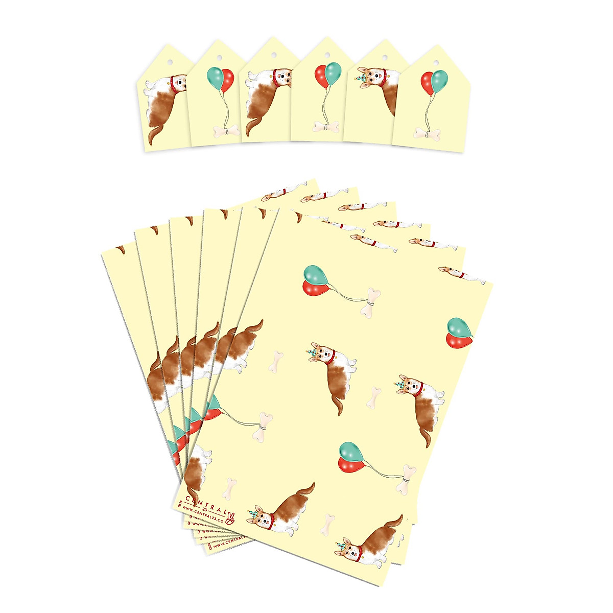 CENTRAL 23 Corgi Wrapping Paper - Dog Wrapping Paper - 6 Thick Gift Wrap Sheets - Happy Birthday Wrapping Paper - Comes With Fun Stickers - Recyclable