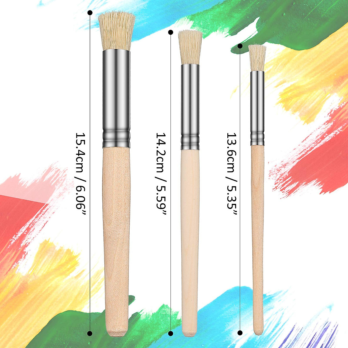 Wooden Stencil Brushes Natural Stencil Bristle Brushes Dome Art Painting Brushes Wood Paint Template Brush for Acrylic Oil Watercolor Art Painting DIY Crafts Card Making Supplies, 3 Sizes (6 Pieces)