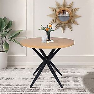 Dining Table TOP Wood Kitchen Coffee Table Counter Modern Cross Metal Led for Cafe Restaurant Wine Bar Home Office Conference Nordic Oak Grid 4-6 (Round 36")