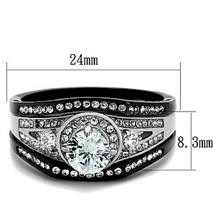 Marimor Jewelry Black and Silver Stainless Steel and Titanium His and Her 4 Piece Wedding Ring Band Set Size Women's 06 Men's 06