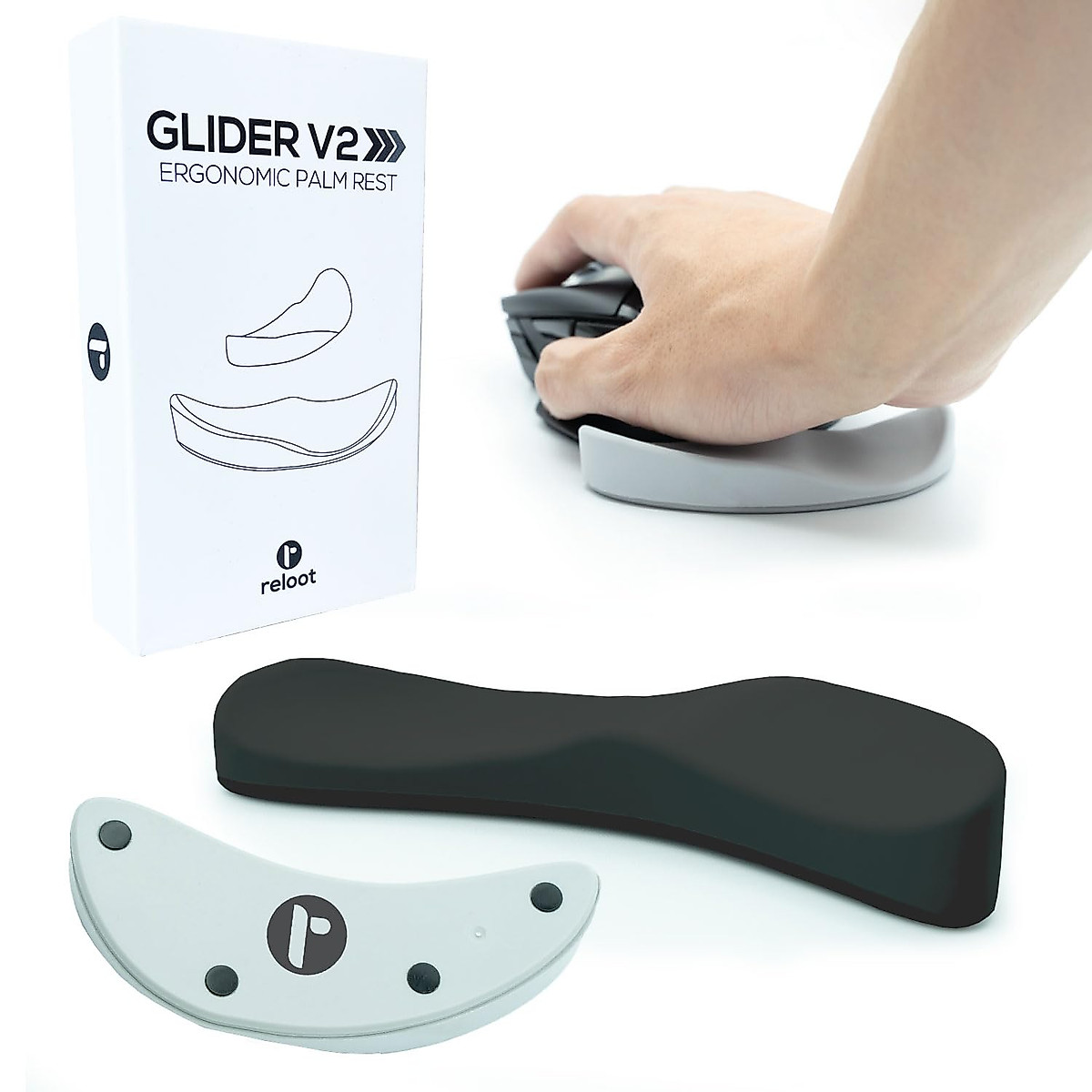 Reloot Glider v2 - Ergonomic Gliding Palm Rest, Soft Cooling Material, Sliding Wrist Pad That Moves with Your Mouse, Physician Designed for Carpal Tunnel Syndrome, Lightweight Wrist Rest (Black)