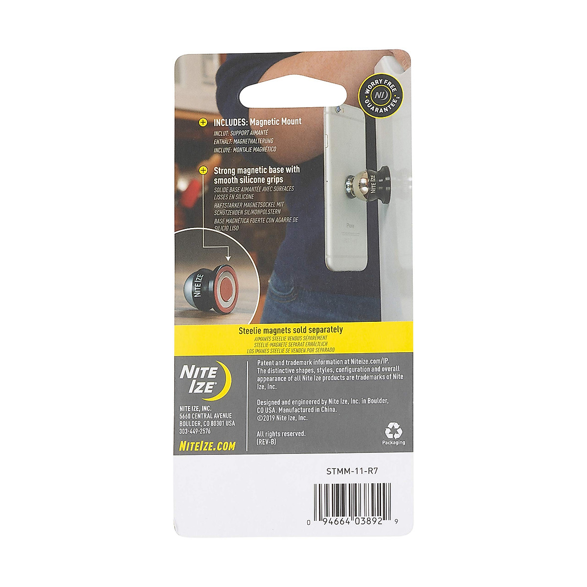 Nite Ize Original Steelie Magnetic Mount - Magnetically attaches to Metal Surfaces and to Steelie Phone + Tablet Sockets