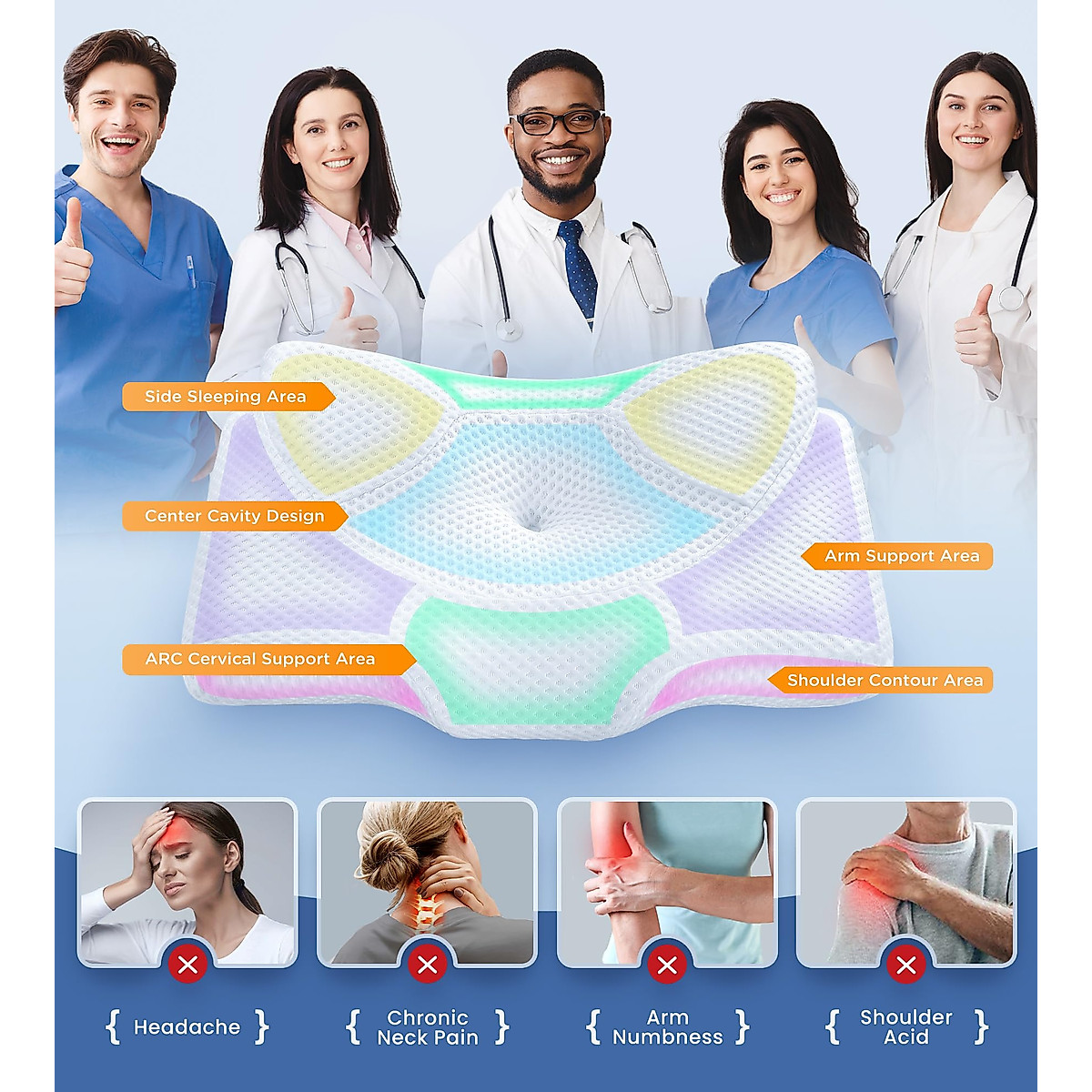 Osteo Cervical Pillow for Neck Pain Relief, Hollow Design Odorless Memory Foam Pillows with Cooling Case, Adjustable Orthopedic Bed Pillow for Sleeping, Contour Support for Side Back Sleepers