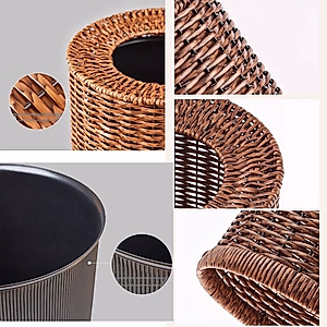 Generic Round Wicker Waste Paper Bin and Basket with Removable Plastic Liner, Drop-in Oval Wicker Waste Basket, Round Organizer Holder for Bathroom, Kitchen, Bedroom, Home, Office (Size : 12L)(8L)