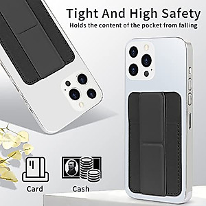 WWW Card Holder with Stand for Back of Phone,Secure Stick on Wallet,PU Leather Credit Cards Holder for Cell Phone with 3M Adhesive Sticker for Smart Phones,Black