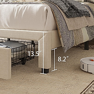 Sismplly King Size Bed Frame, Upholstered Platform Bed with Storage Drawers Headboard and Charging Station, Wooden Slats Support, No Box Spring Needed, Easy Assembly, Beige